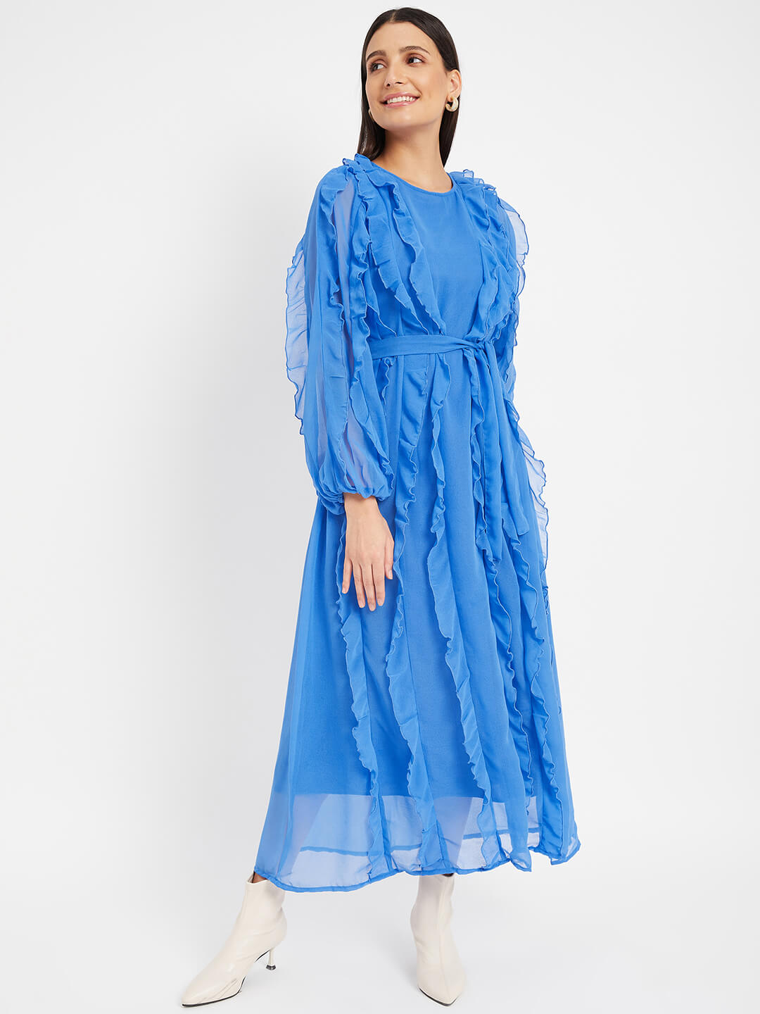 GGT Long Dress with Ruffle – Drape & Dazzle